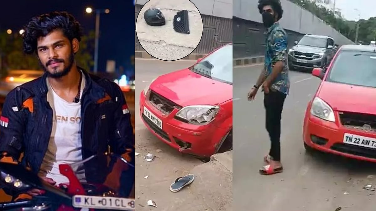 A speeding car crashed into a bike.. YouTuber TTF Vasan car accident in ...
