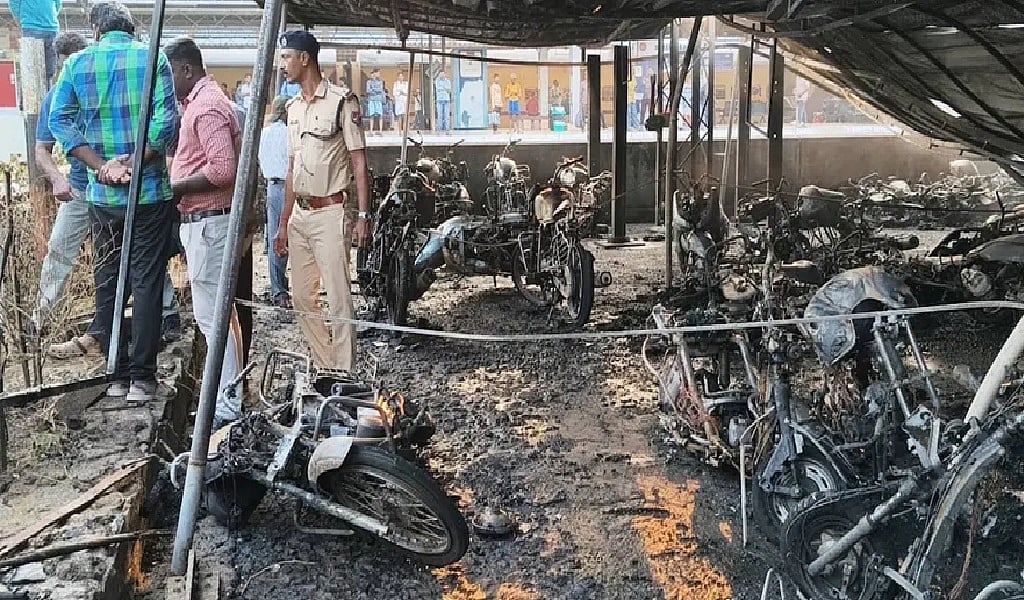 Hundreds of two-wheelers gutted in fire at Thrissur railway station ...