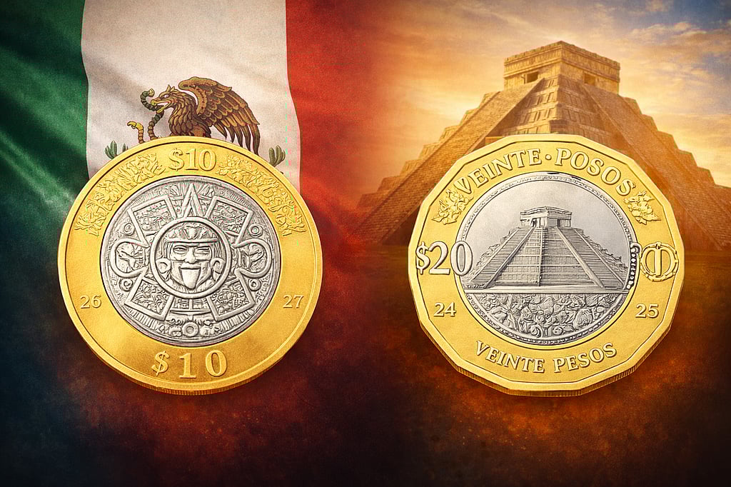 Nuevas características de monedas de $10 y $20 en México