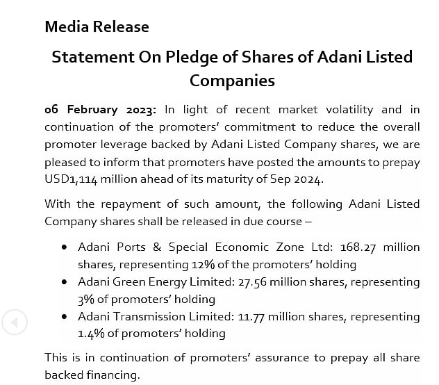 Adani looks at confidence-building measures as group prepays $ 1.1 billion