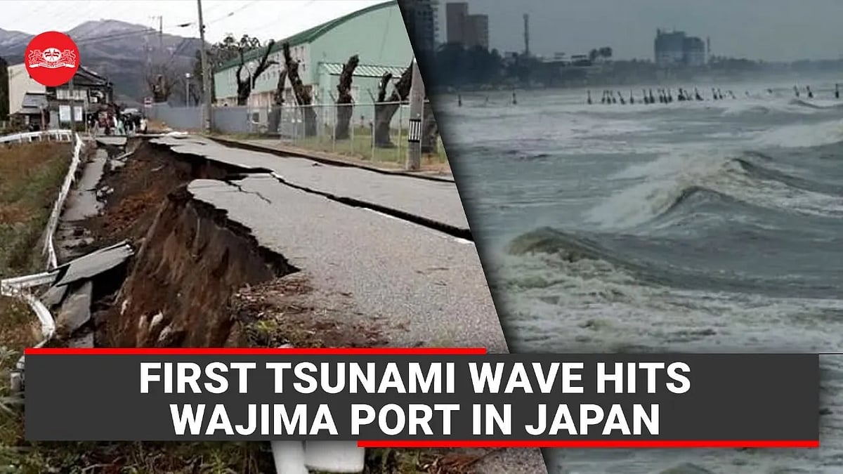 First Tsunami wave hits Wajima port in Japan