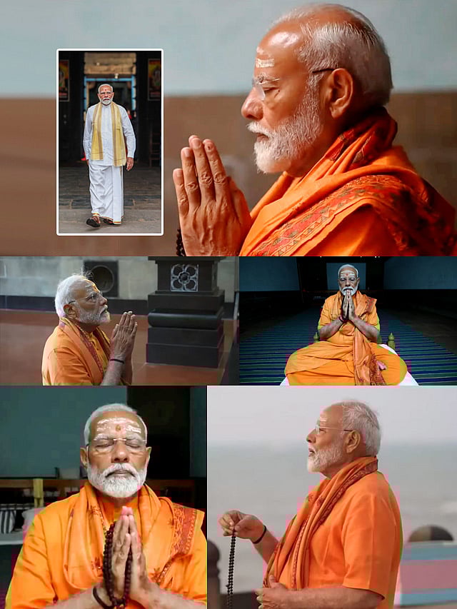 Pictures of PM Modi meditating at Kanniyakumari's Vivekananda Rock Memorial