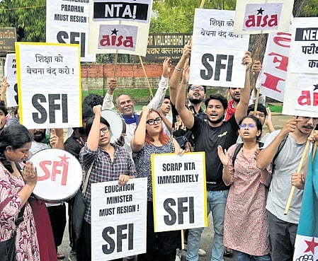Student groups protest in Delhi demanding to scrap NTA