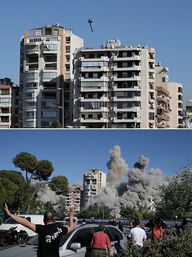 Images capture the exact moments an Israeli bomb strikes a building in ...