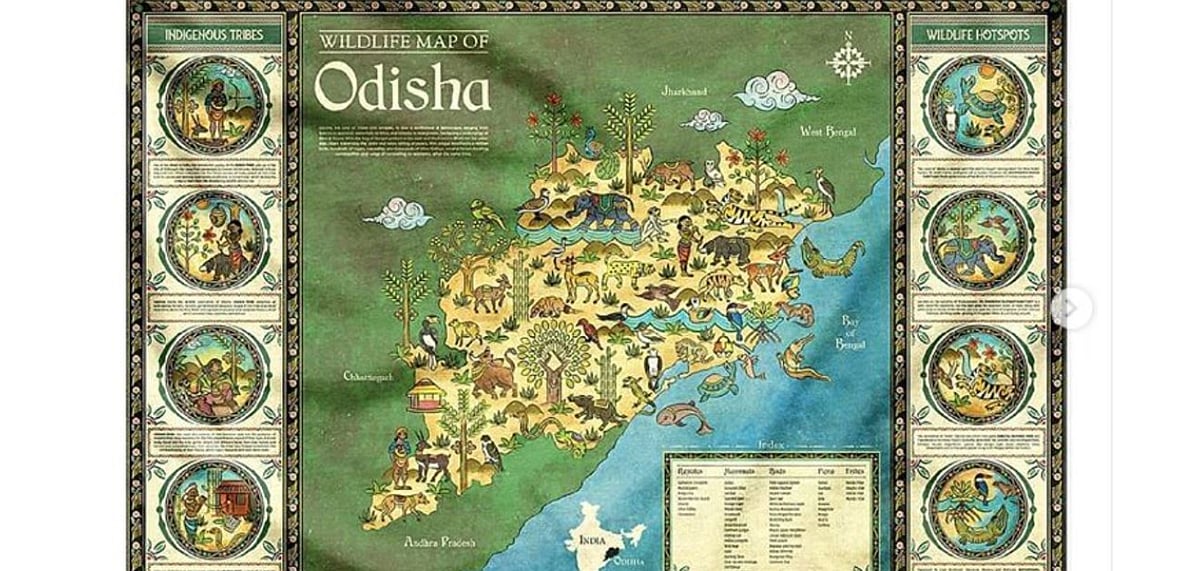 Wildlife Map of Odisha, and the designer who illustrated it