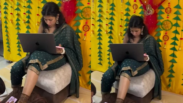 bride working during mehndi ceremony goes to video viral