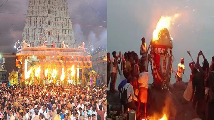 Bharani Deepam was lit at Tiruvannamalai temple on Karthigai Deepam