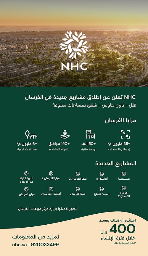 NHC تطلق 10 مشاريع عمرانية في وجهة الفرسان شمال شرق الرياض
