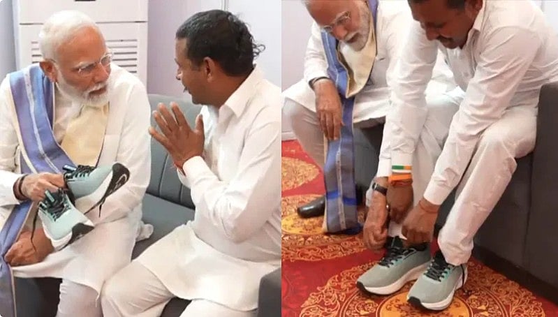 PM Modi fulfils 14-year vow of barefoot admirer, makes him wear shoes ...