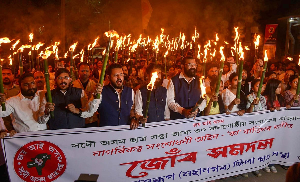 Assam: AASU Stages Torchlight Rally Against CAA in Guwahati
