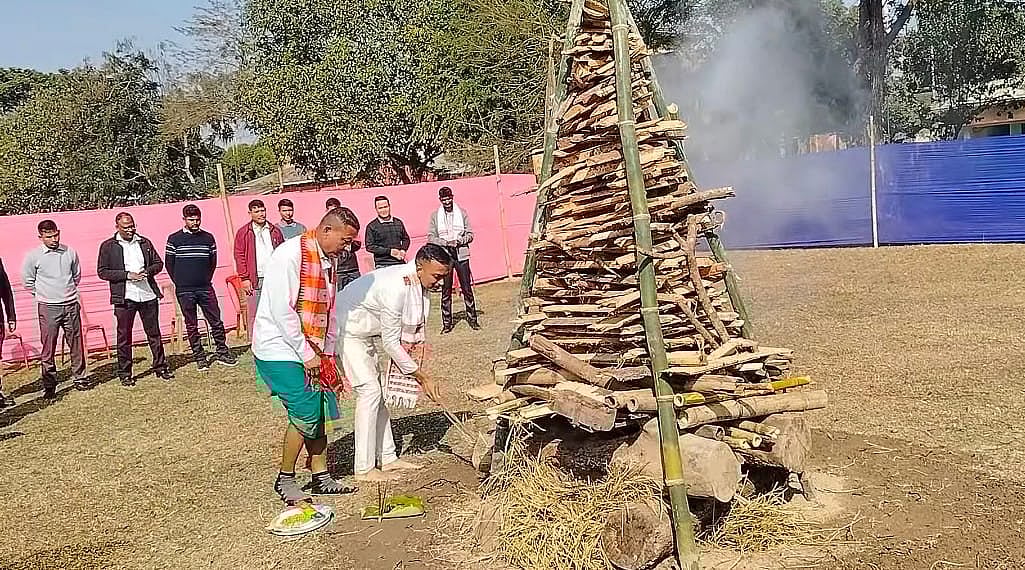 Udalguri police celebrate Bhogali Bihu with traditional Meji lighting