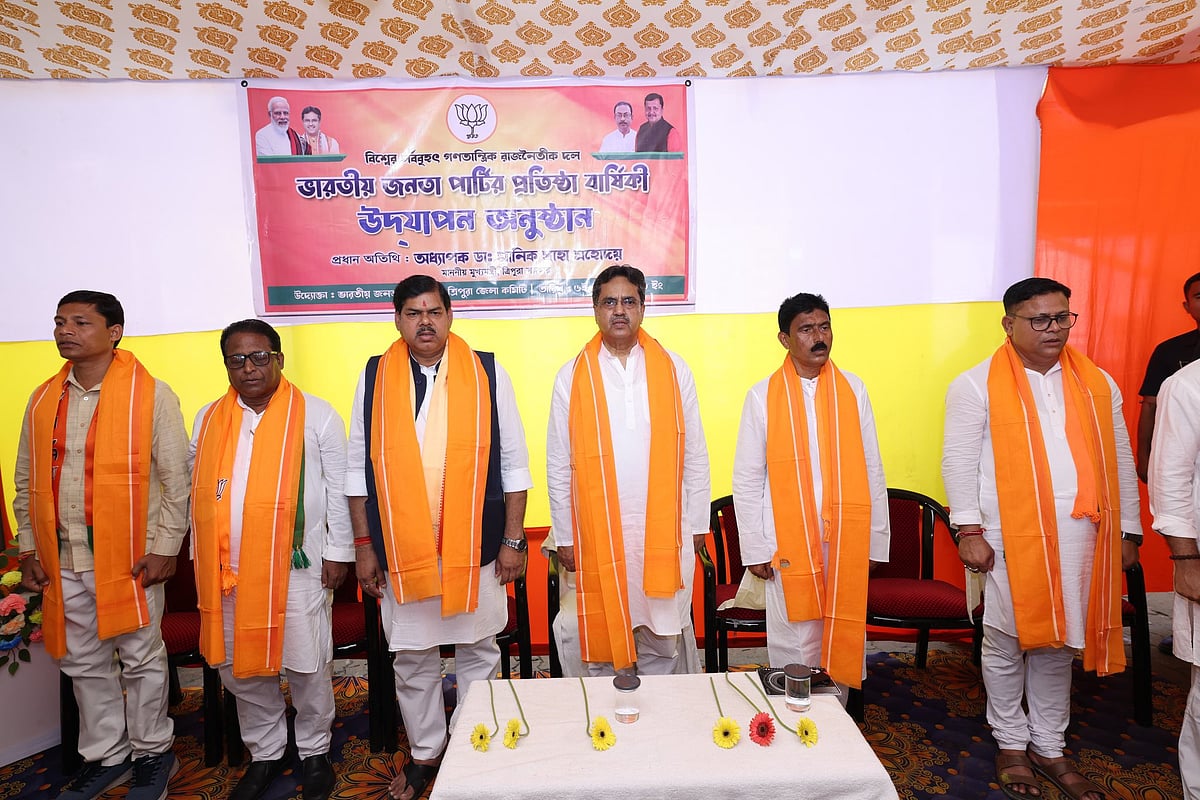 Manik Saha Marks BJP Foundation Day, Hoists Party Flag in Tripura