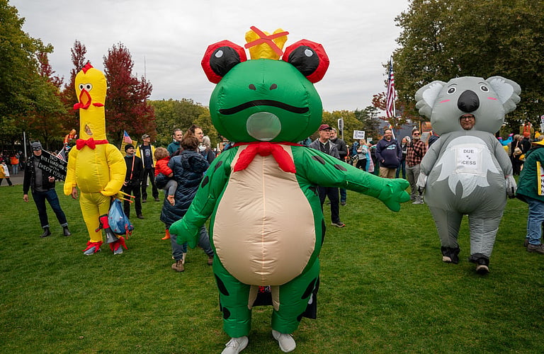 Inflatable Frogs, Visible Dissent Fill Seattle Center for 'No Kings' Rally