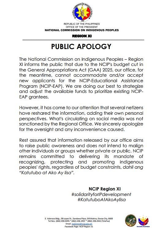 NCIP-Davao Suspends New Scholarships Due to Budget Cuts