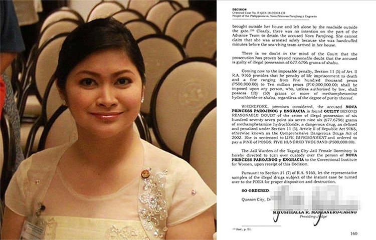 Nova Parojinog of Ozamiz gets life imprisonment for illegal drug possession