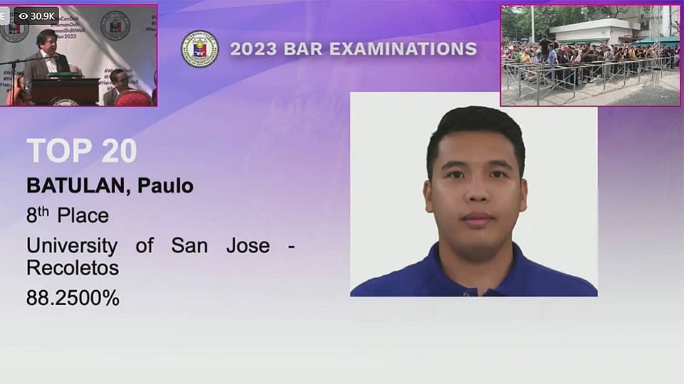 USJR graduate ranks 8th in 2023 Bar Exams