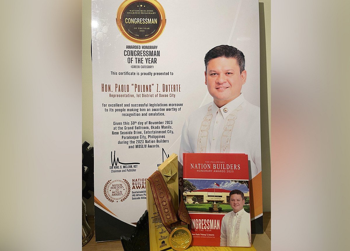 Rep. Duterte receives award for 'excellent, successful legislations'