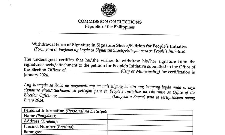 Withdrawal forms for PI signatures