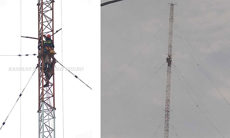 Newly-freed prisoner climbs radio tower out of fear for his life