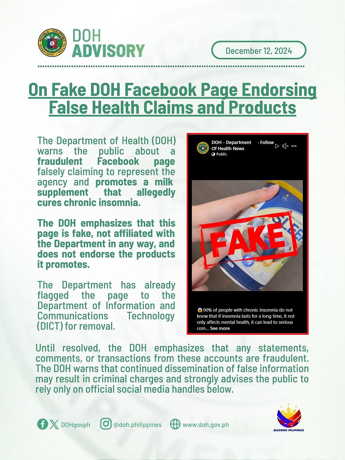 DOH Warns Public Against Fake Social Media Accounts