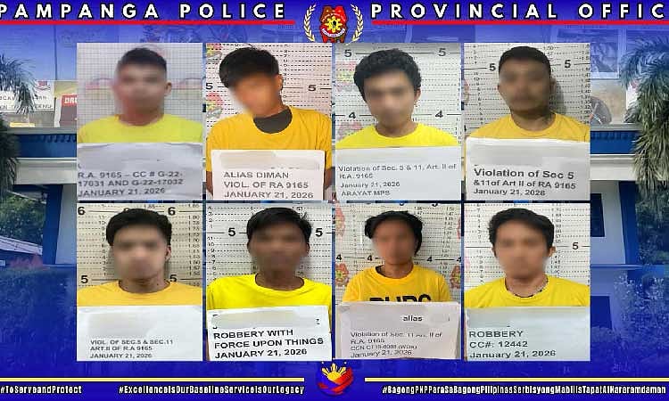 Police arrest 8 persons for illegal drugs, robbery