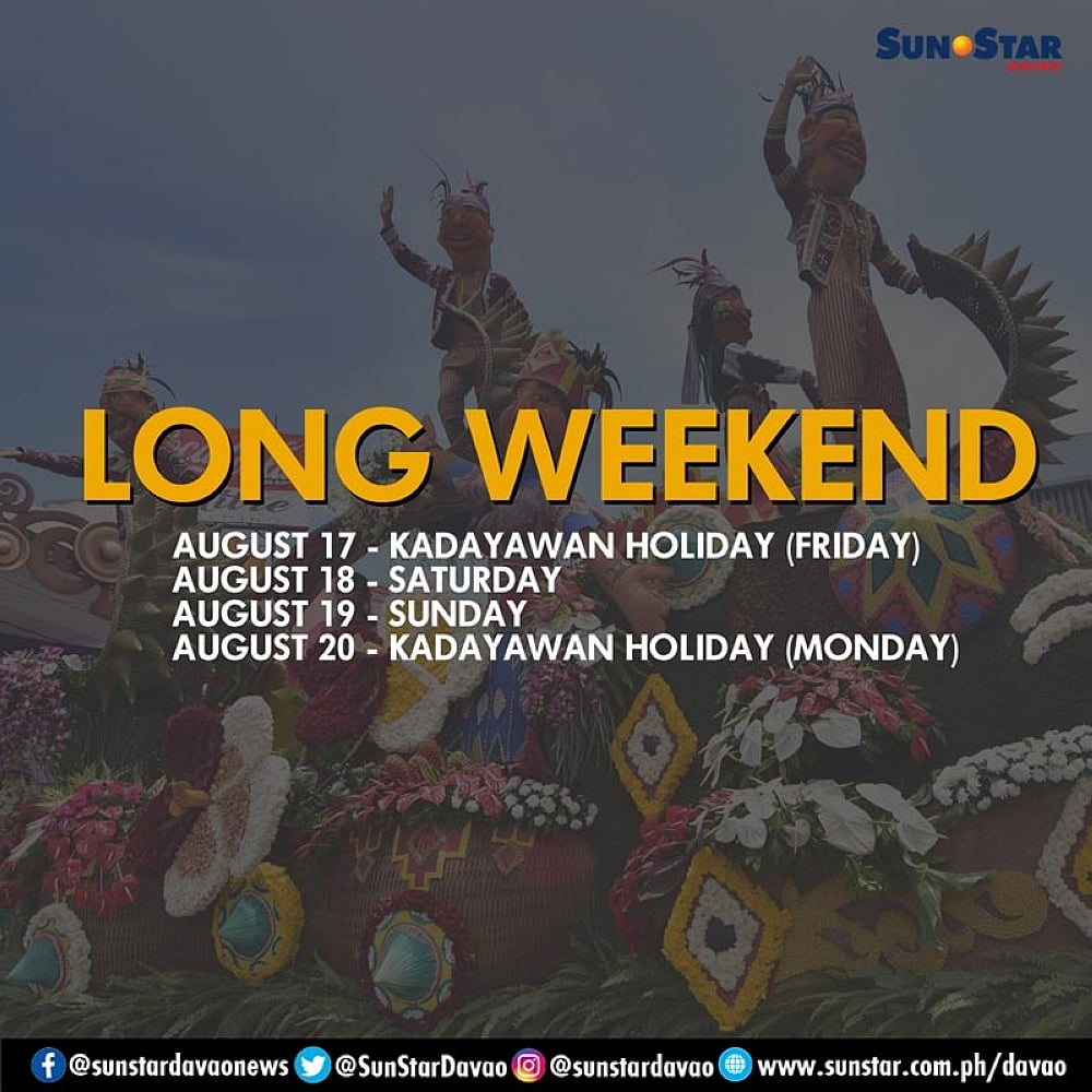 Long weekend: August 17, 20 proclaimed holidays in Davao City