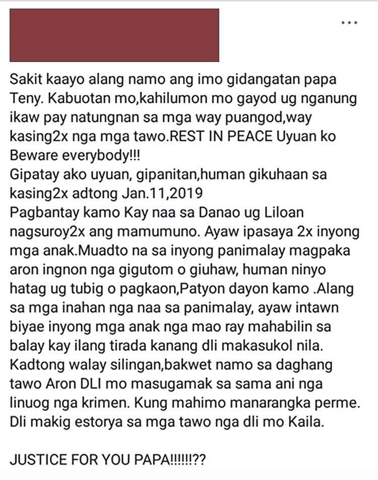 Police check relation of Christine Silawan, Trinidad Batucans killings
