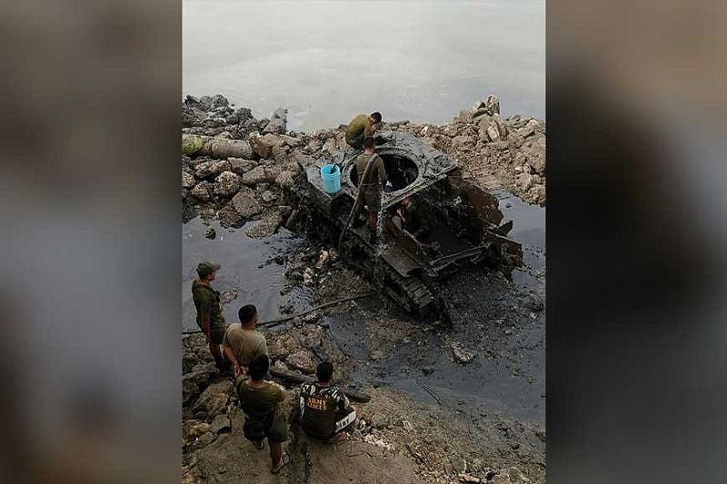 WW2 tank pulled out of town river