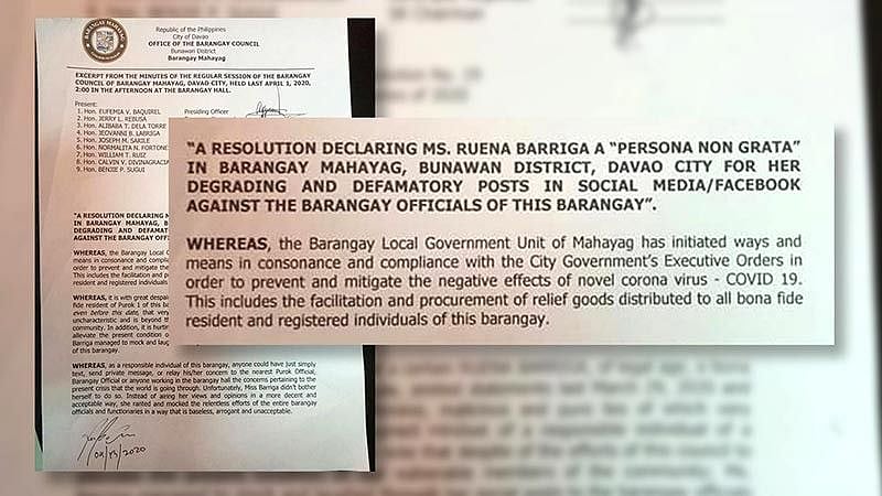 Barangay declares resident 'persona non grata'