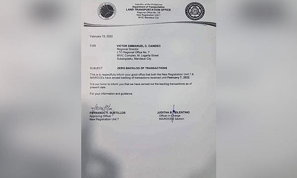 LTO 7 announces zero backlogs on new motor vehicles registration
