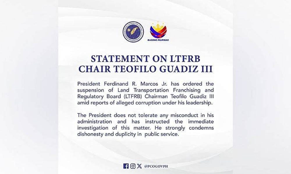 Suspension of LTFRB Chairman Teofilo Guadiz III by President Marcos Jr ...