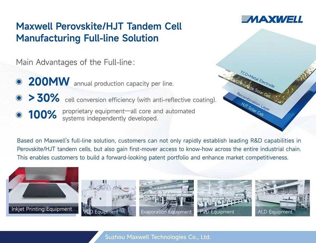 Maxwell Introduces New Perovskite-HJT Tandem Turnkey Cell Line