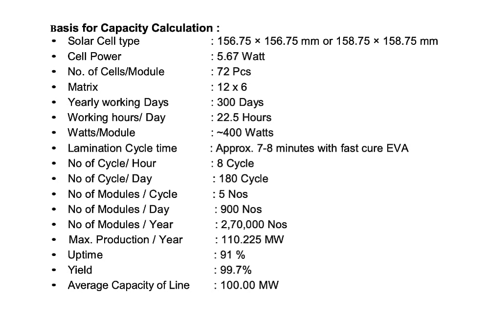 Tender For 100 MW Solar PV Module Manufacturing Line