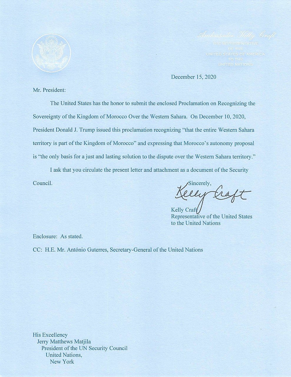 US Submits To UN Proclamation Regarding Recognition Of Sovereignty Of ...