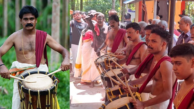 Muslim man performs chenda in Kerala temple