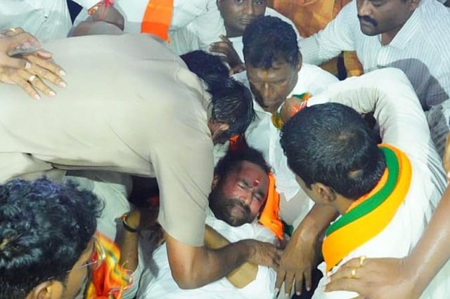 Hyderabad cops force BJP to end 24-hr protest, detain state party chief ...