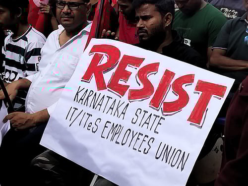 ‘We are workers, not your slaves’: IT workers in Bengaluru protest ...