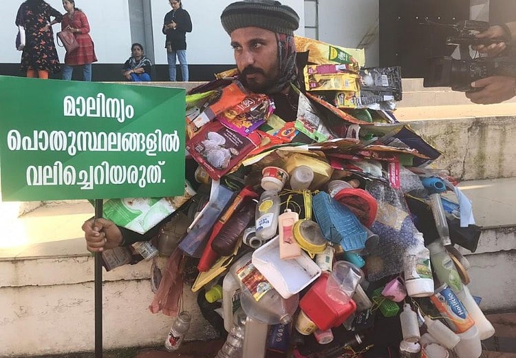 Kerala man walks over 100 kms covered in plastic waste to create ...