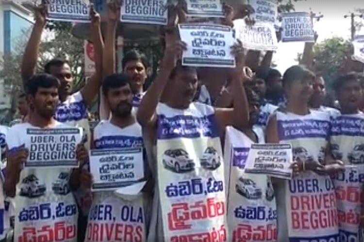 Striking Hyderabad cab drivers turn 'beggars' to protest against Ola ...