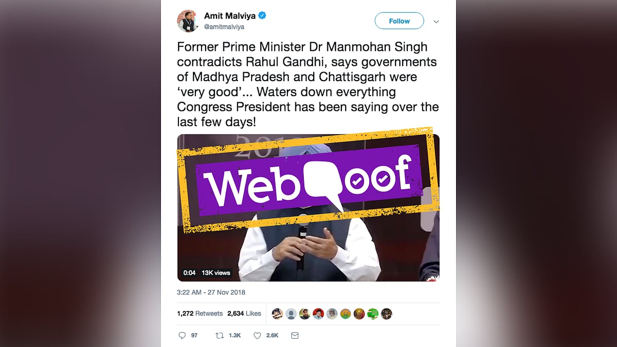 BJP Tweets Edited Clip of Manmohan Praising MP, Chhattisgarh Govts