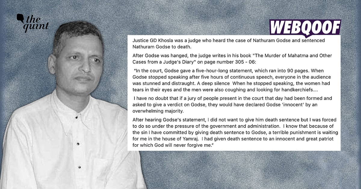 Fact-Check | Justice GD Khosla Was Not Pressured Into Giving Nathuram ...