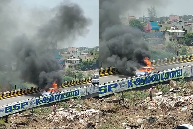Passenger killed as car catches fire on Chennai's Koyambedu flyover