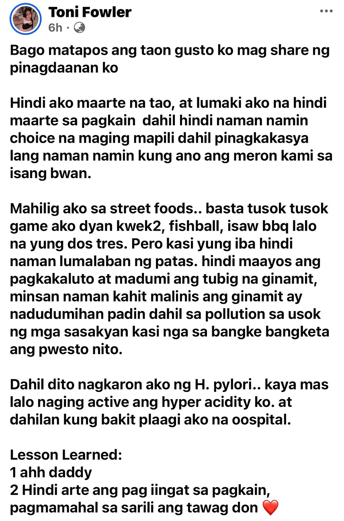 Toni Fowler opens up about hospitalization linked to street food habits