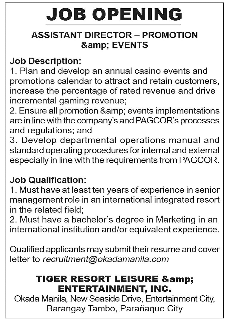 JOB OPENING: Assistant Director - Promotion & Events