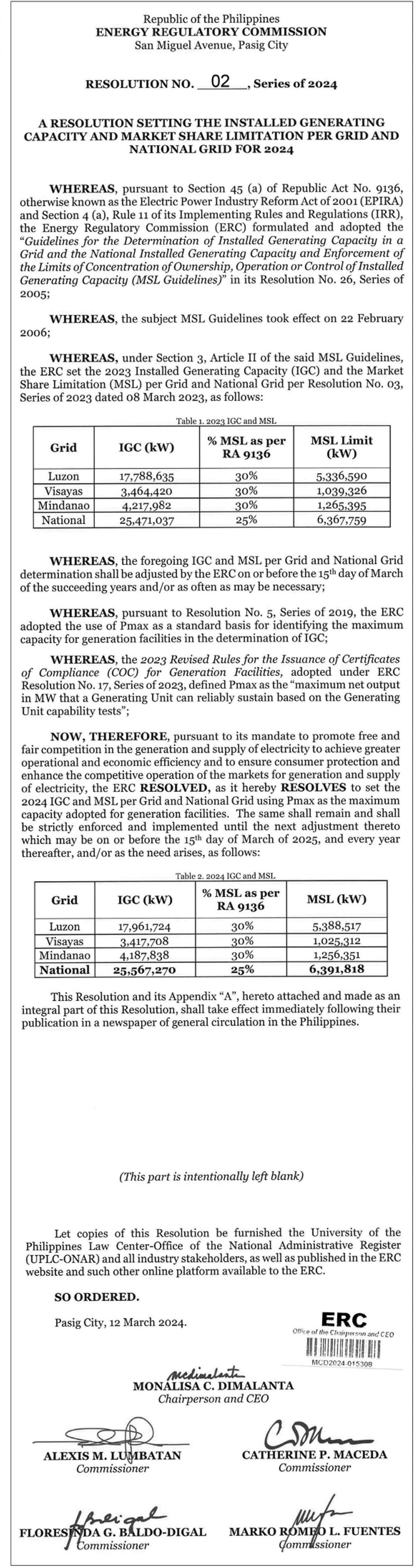ERC Resolution No. 02