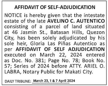Affidavit of Self-Adjudication - Avelino Autentico