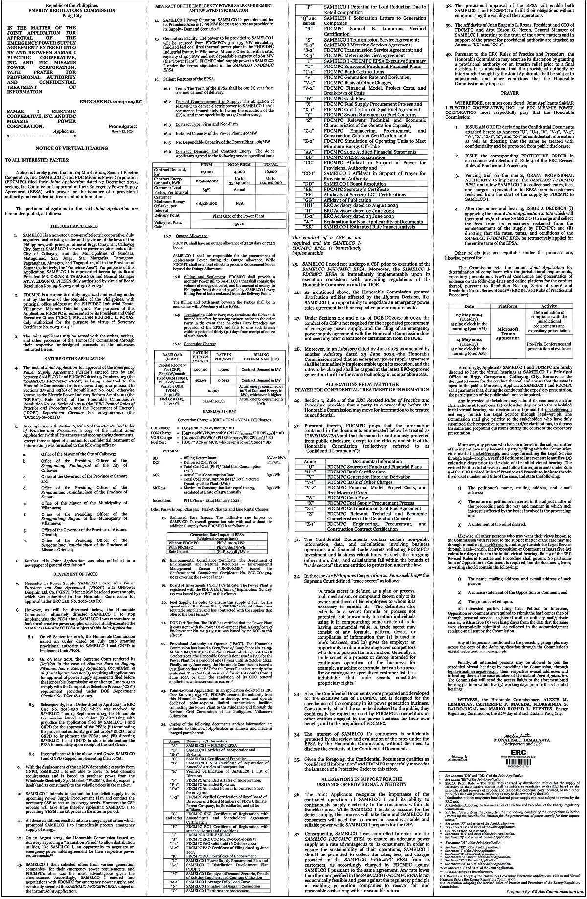 Notice of Virtual Hearing - Samar I Electric Cooperative, inc. (SAMELCO ...