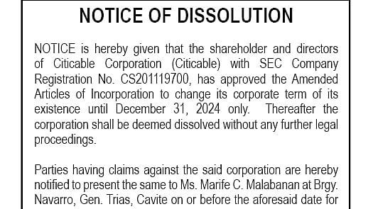 Notice of Dissolution - Marife C. malabanan