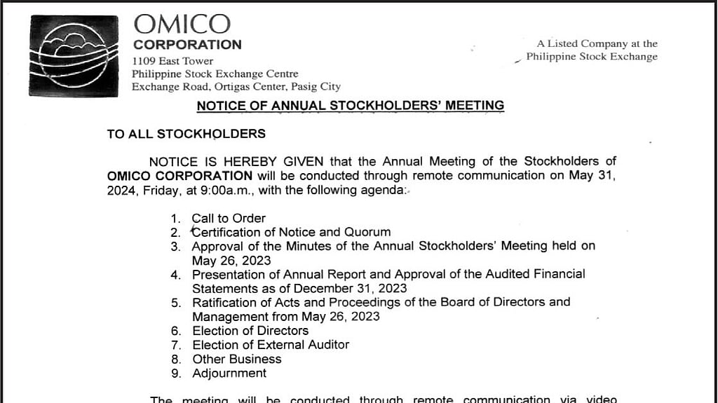 Notice of Annual Stockholders Meeting - OMICO Corporation