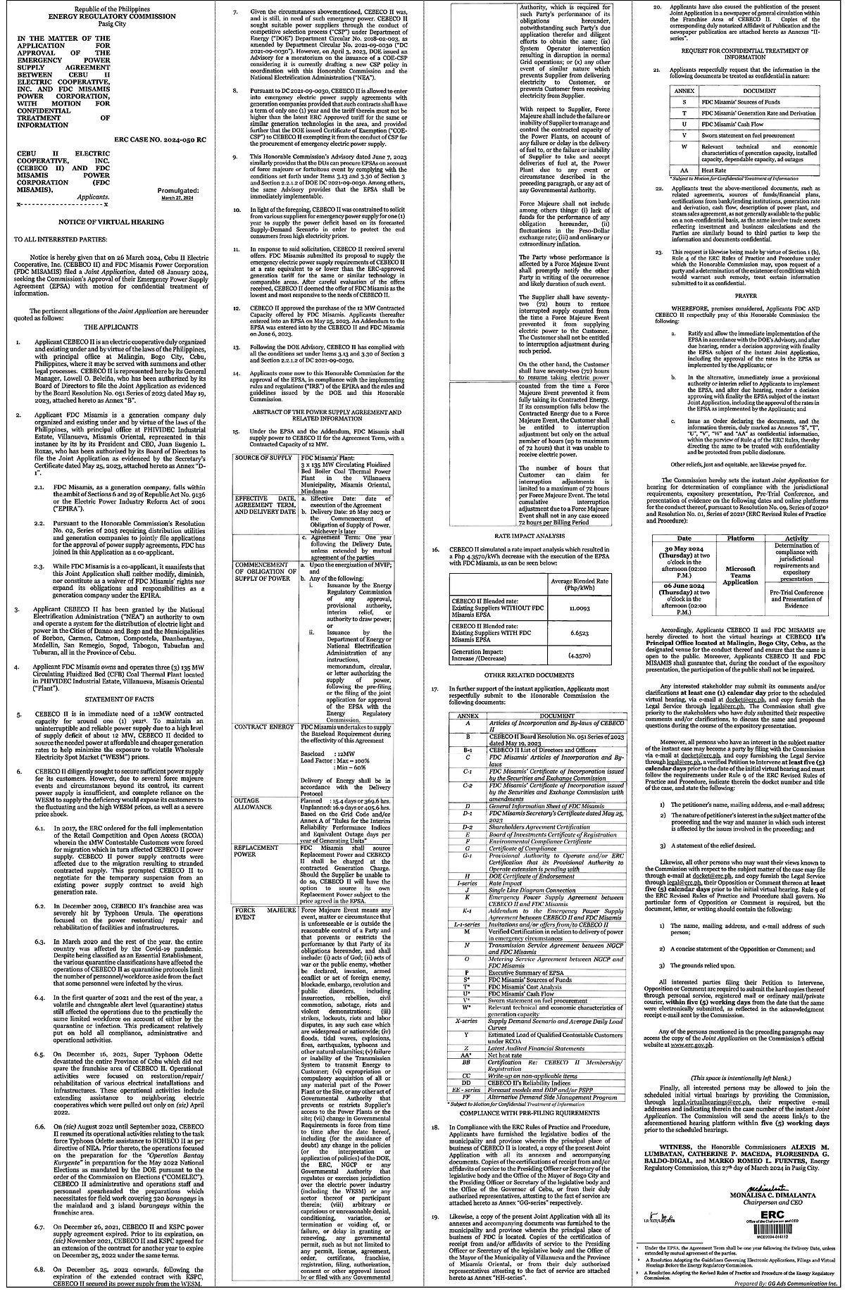 Notice of Virtual Hearing - Cebu II Electric Cooperative, Inc. (CEBECO ...